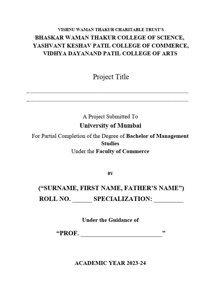 TYBMS Project cover page | PDF