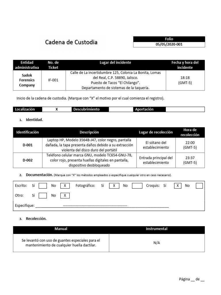 Cadena De Custodia Pdf