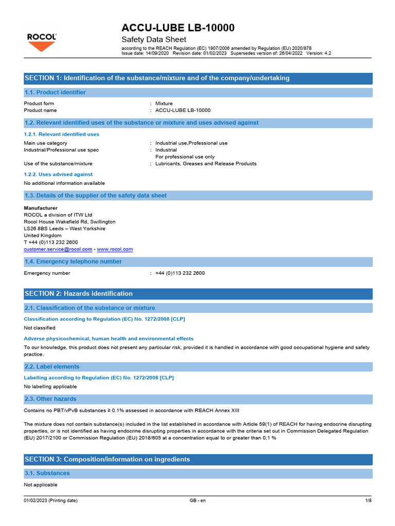 Accu-Lube LB-10000 - GB | PDF | Personal Protective Equipment | Toxicity