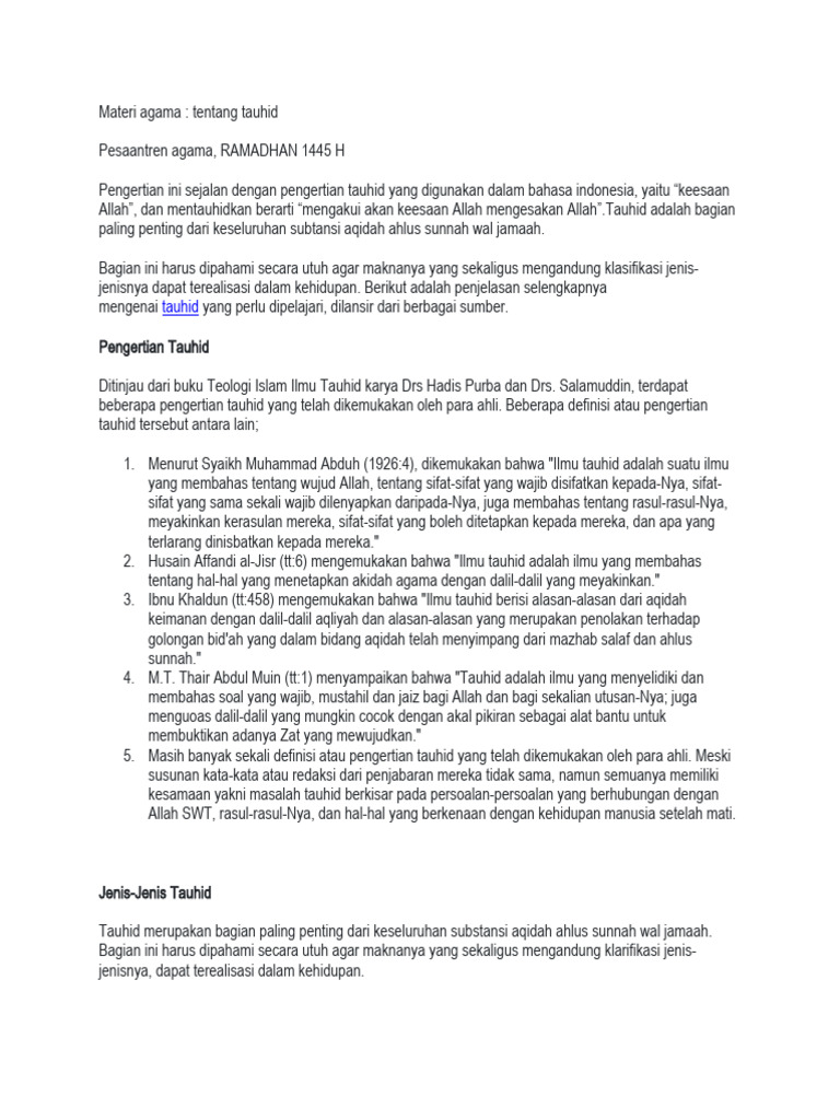 Materi Agama Pesantren Agama 2024 | PDF