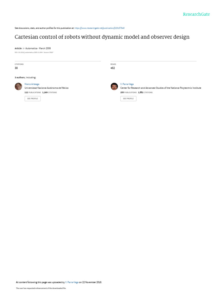Cartesian Control of Robots Without Dynamic Model | Download Free PDF ...