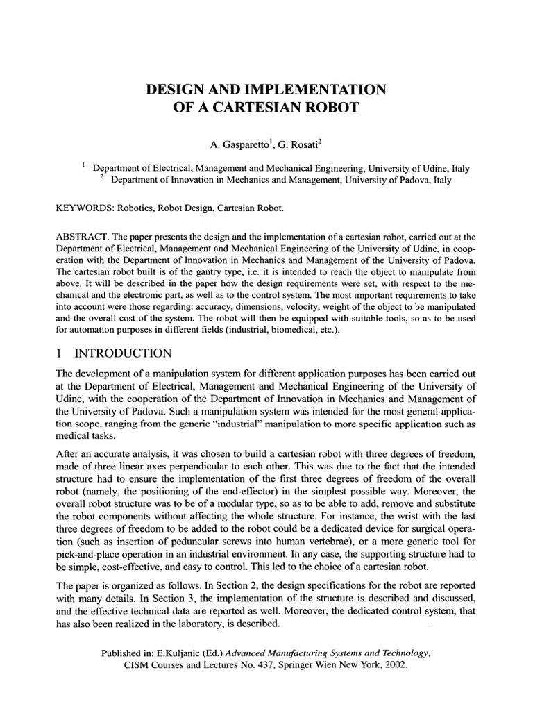 Design And Implementation Of Cartesian Robot Pdf Cartesian Coordinate System Robot