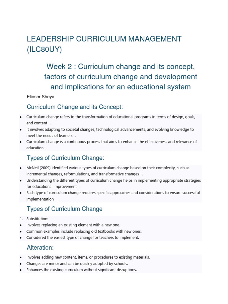 Curriculum Change in Education Management | PDF | Curriculum | Teachers