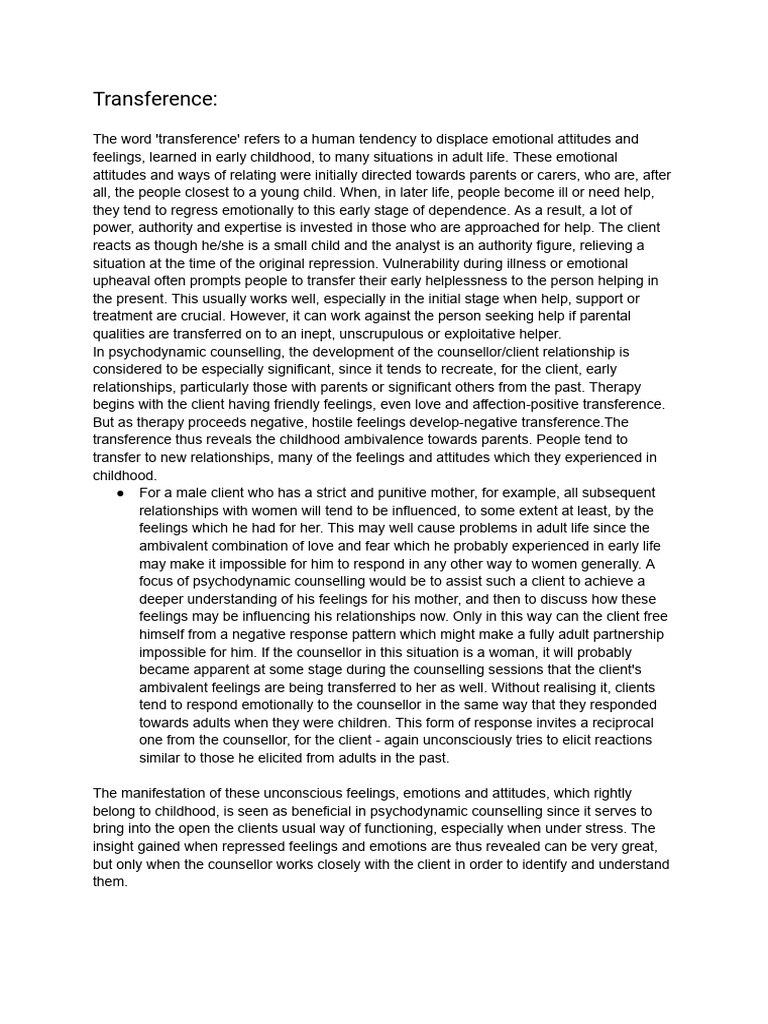 Transference | PDF | Psychotherapy | Borderline Personality Disorder
