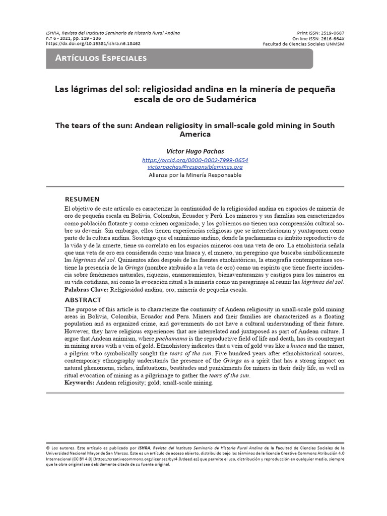 Las Lágrimas Del Sol: Religiosidad Andina en La Minería de Pequeña Escala de Oro de Sudamérica ...