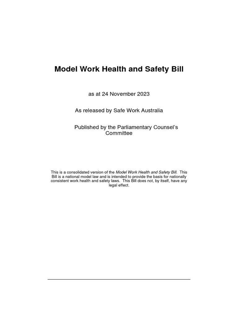 Model Whs Bill 23 - November - 2023 | PDF | Occupational Safety And ...