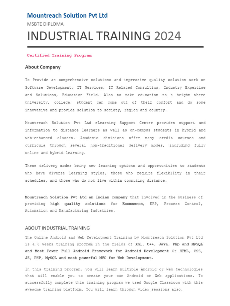 Mountreach Industrial Training Program | PDF | Web Development | Php