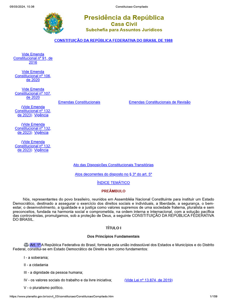 1 - Constituição Da República Federativa Do Brasil de 1988 | PDF ...