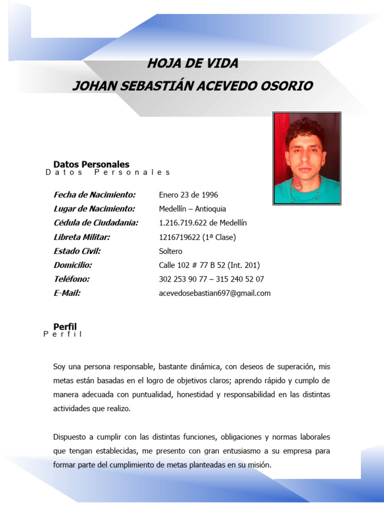 Hoja de Vida de Johan Acevedo | PDF | Crecimiento personal y ...