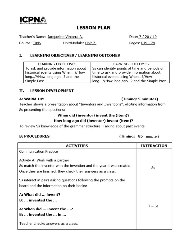 Historical Events Lesson Plan | PDF | Teachers | Cognitive Science