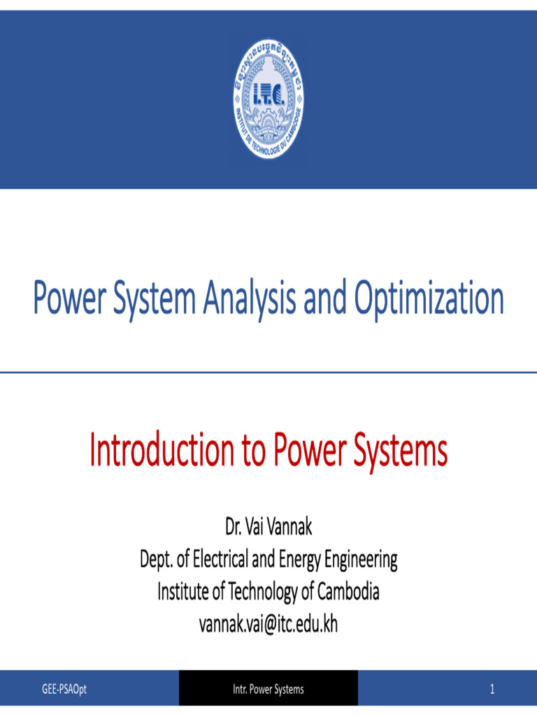 Lec0 Intro-PSAOpt | PDF | Electric Power Distribution | Electrical Substation