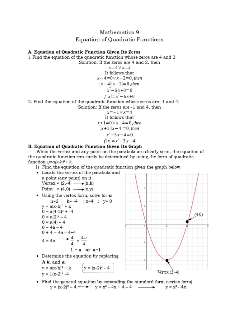 Equation of Quadratic Functions | PDF | Quadratic Equation | Equations