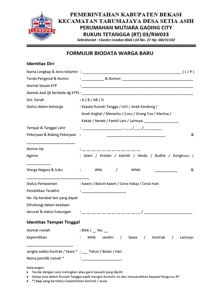 Formulir 01-Form Data Warga | PDF