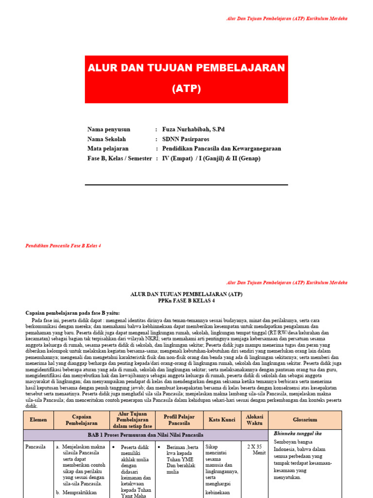 Alur Tujuan Pembelajaran (ATP) | PDF