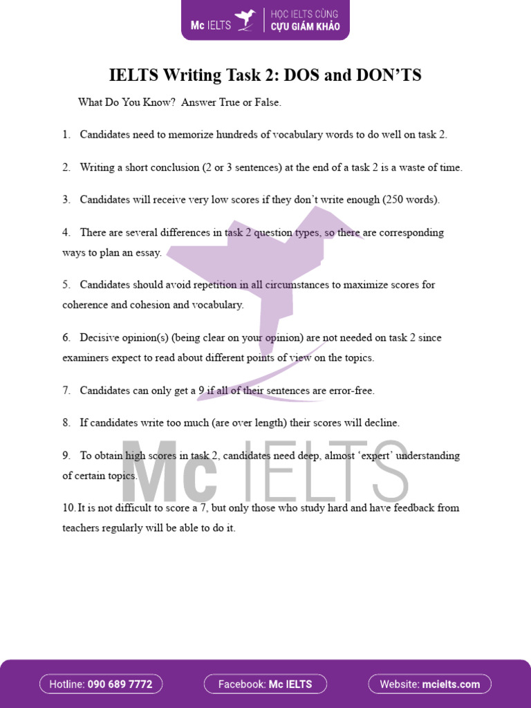 IELTS Writing Task 2 Dos and Donts 1 | PDF | Career & Growth