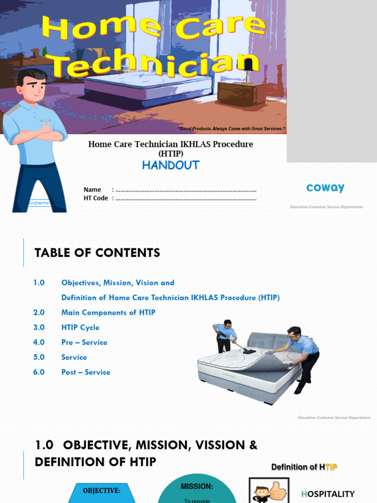 (ETD) Pre Homecare Technician HT Ikhlas Procedure - Handout | PDF