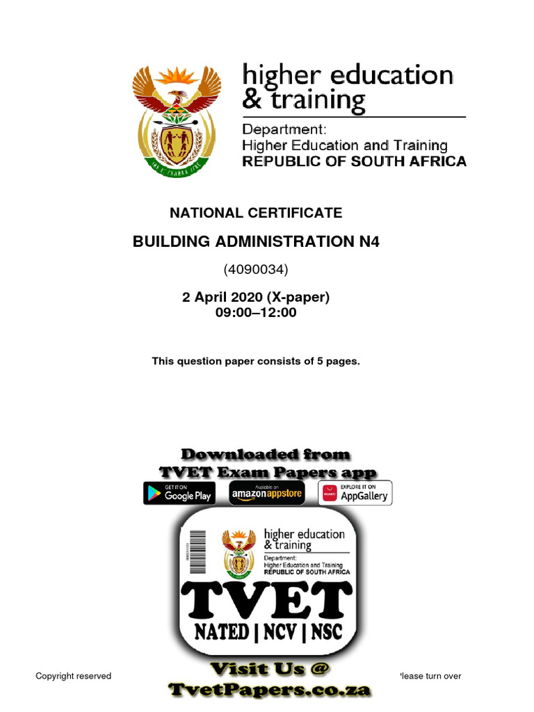 T90 - Building Administration N4 QP April 2020 | PDF | Receipt | Business