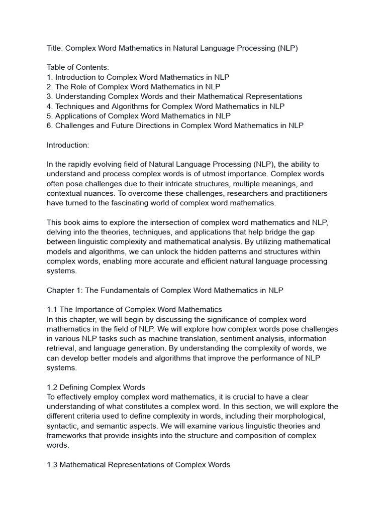 Complex Word Mathematics in Natural Language Processing (NLP) PDF | PDF ...