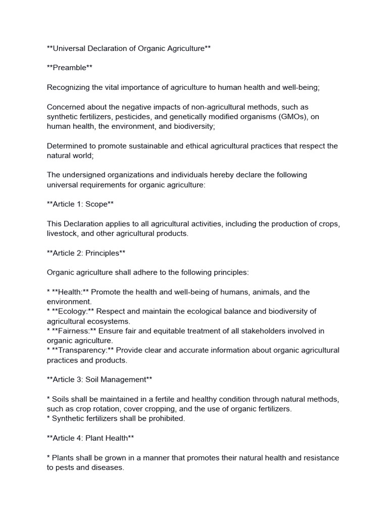 Universal Declaration of Organic Agriculture | PDF | Agriculture ...
