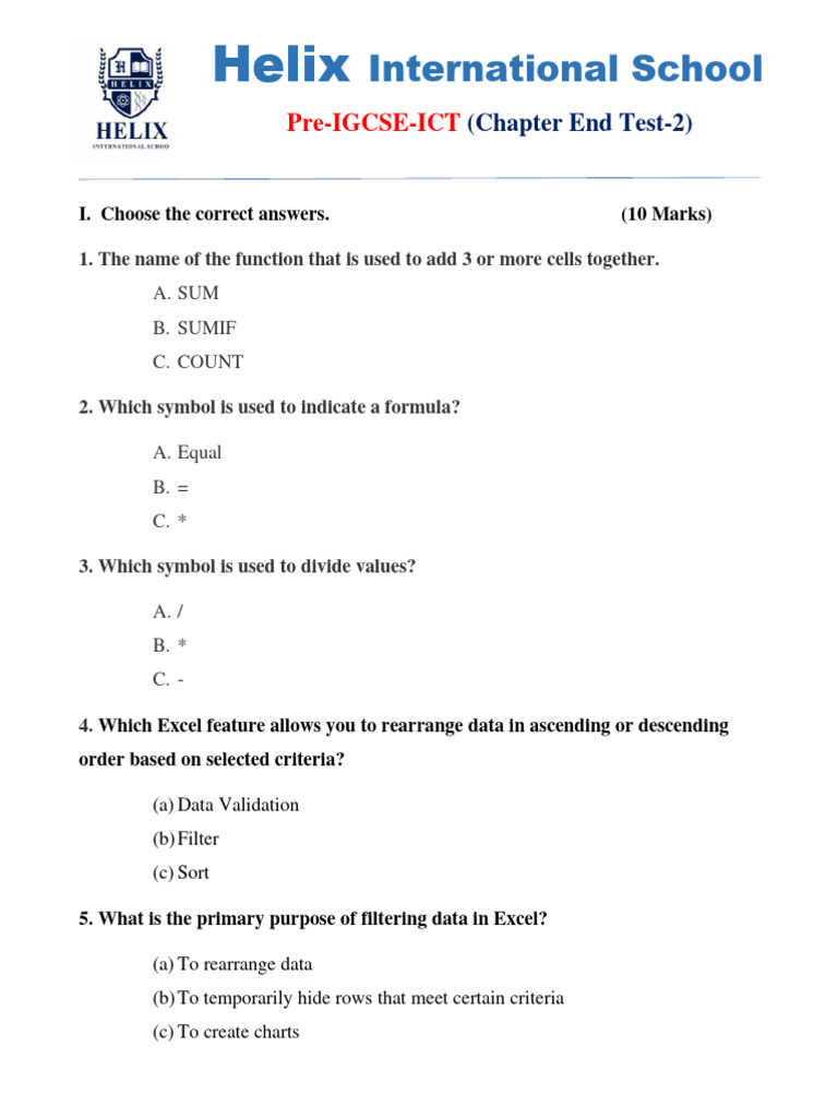 HIS-Pre - OL-P ICT Exam Question 2 | PDF | Microsoft Excel | Applied Mathematics