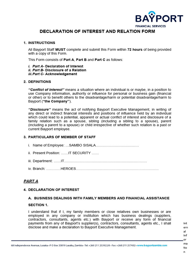 Declaration of Interest and Relation Form | PDF