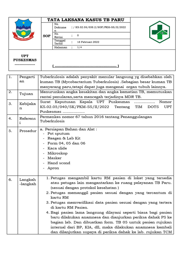 Sop Tata Laksana TB Paru | PDF