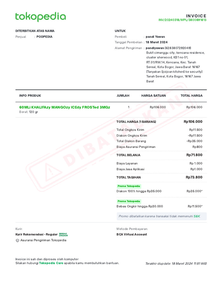 Invoice - Tokopedia | PDF