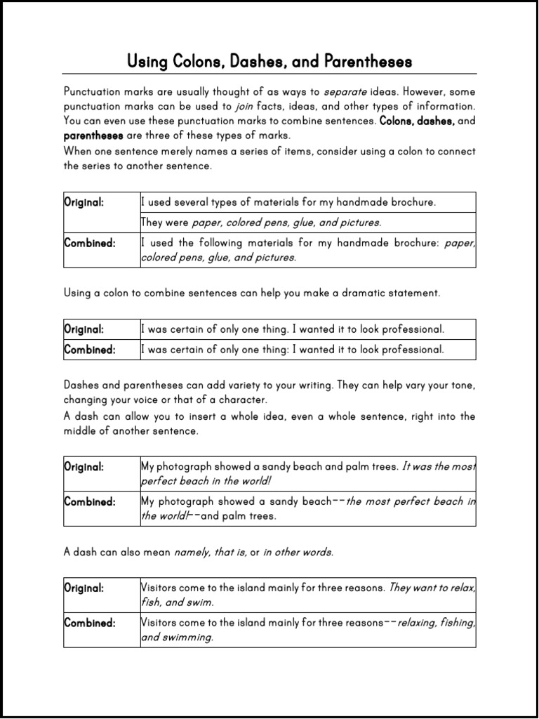 Using Colons Dashes and Parentheses | PDF