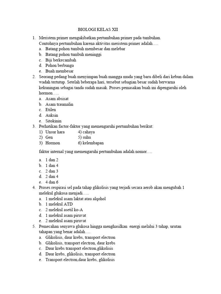 Soal Biologi Kelas Xii | PDF | Sains & Matematika