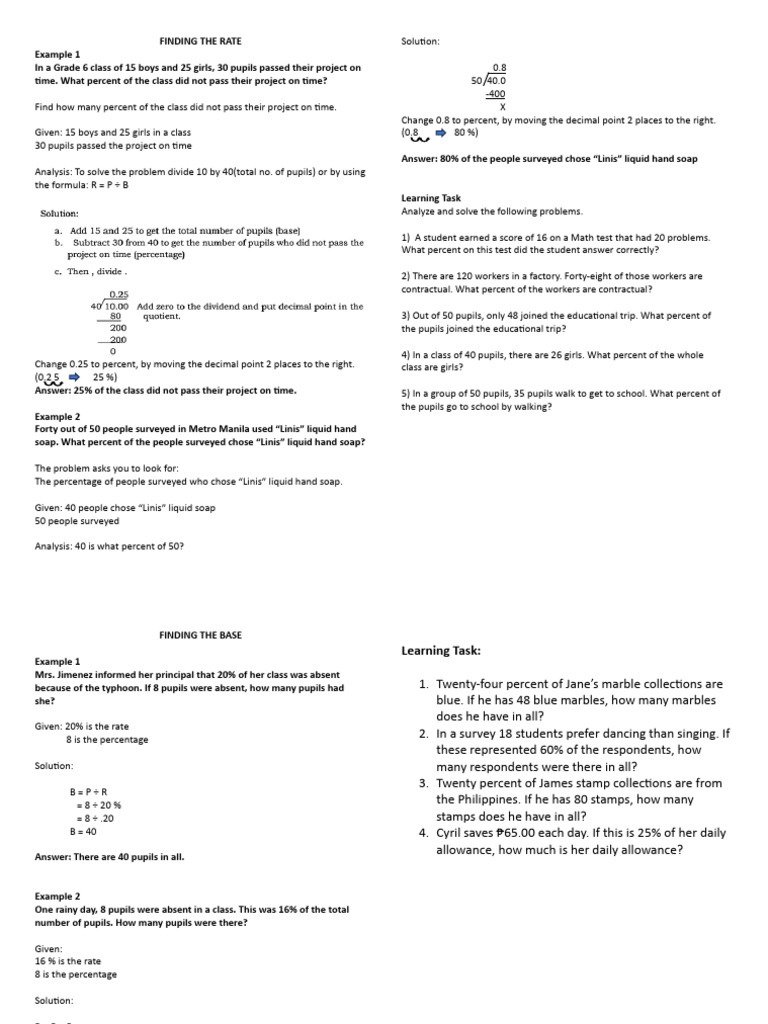 Finding The Rate Worksheet | PDF