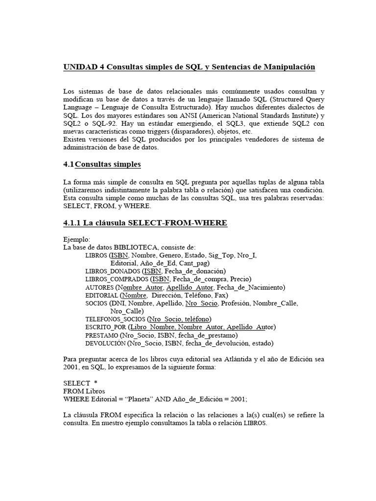 Apunte Unidad 4 | PDF | SQL | Informática