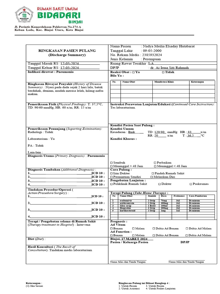 Form Ringkasan Pasien Pulang 1 | PDF