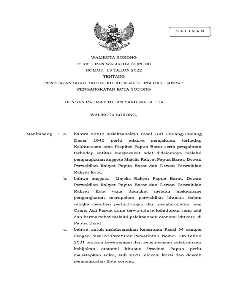 Perwali No 13 Tahun 2022 | PDF