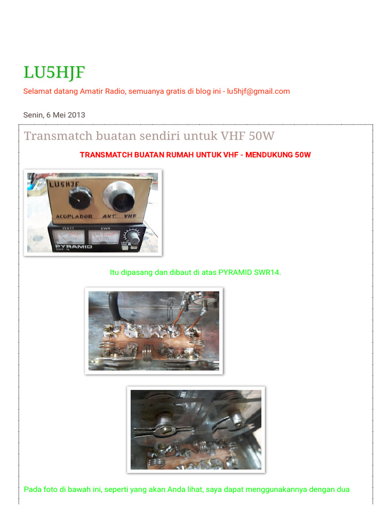 LU5HJF - Transmatch Buatan Sendiri Untuk VHF 50W | PDF