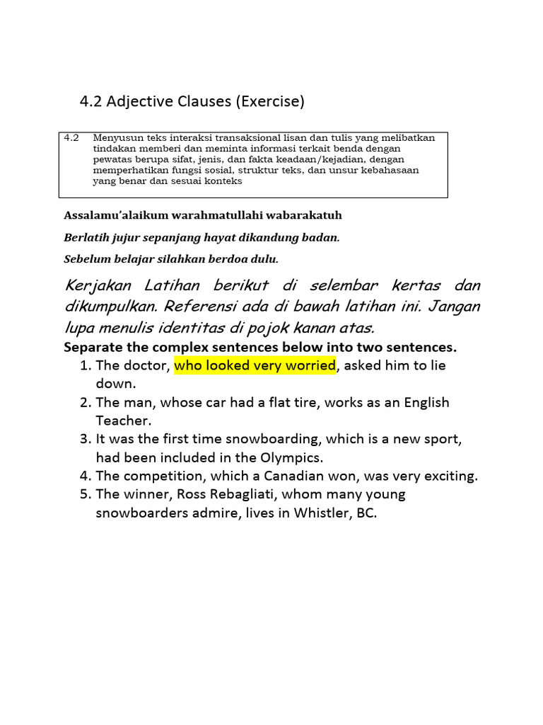 Exercise For Adjective Clauses | PDF | Language Mechanics | Grammar