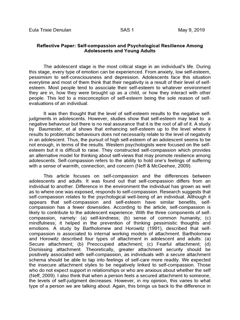 SAS Paper | PDF | Attachment Theory | Self Esteem