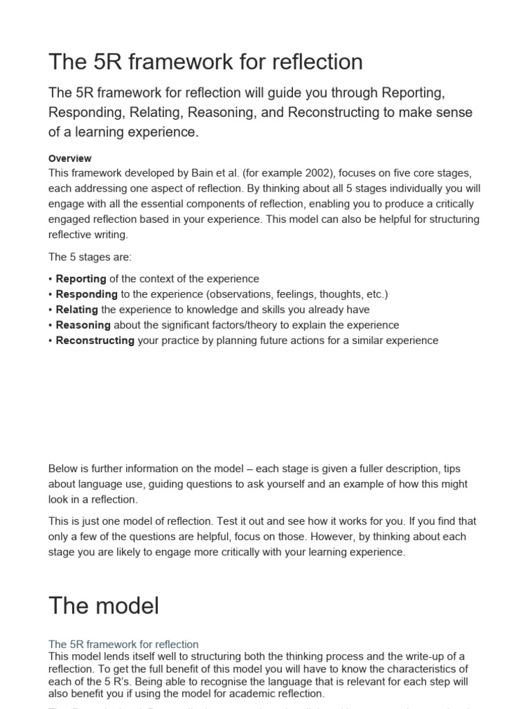 The 5R Framework For Reflection | PDF | Experience | Thought