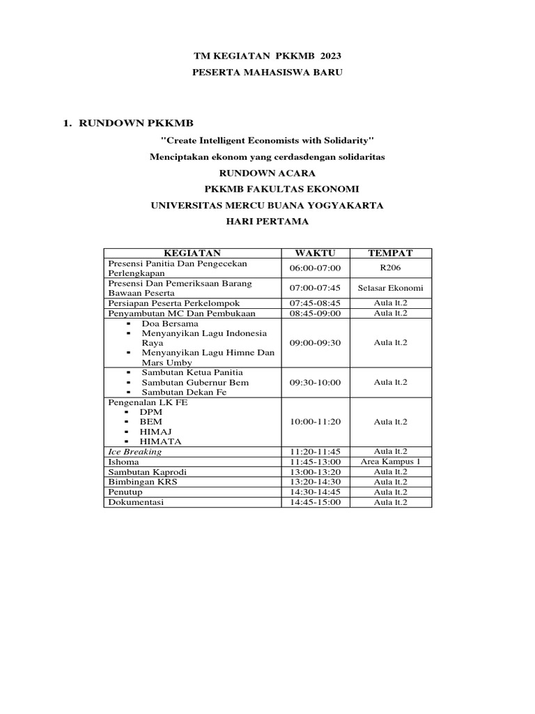 TM Kegiatan PKKMB 2023 | PDF