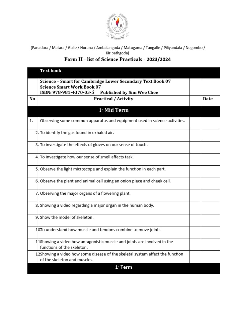 Form 2 List of Science Practicals 2021,22 | PDF | Soil | Earth