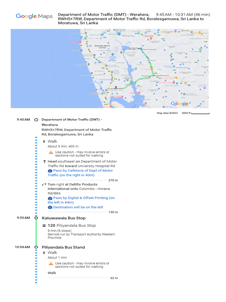 Werahera To Moratuwa, Sri Lanka - Google Maps | PDF