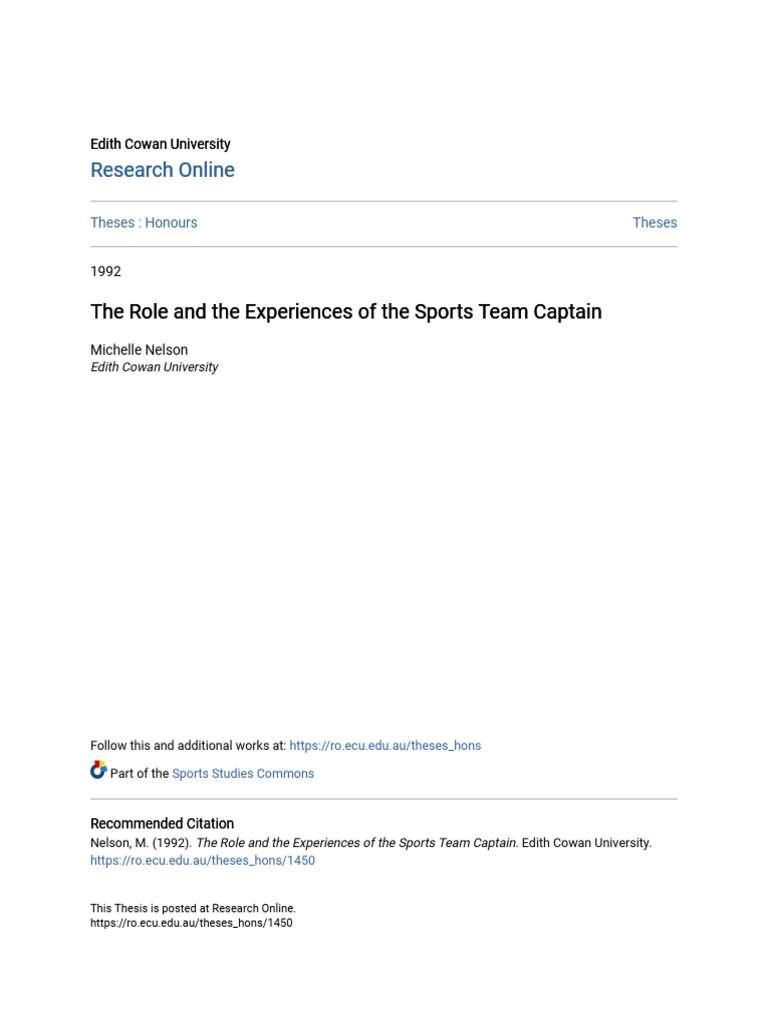 The Role and The Experiences of The Sports Team Captain | PDF ...