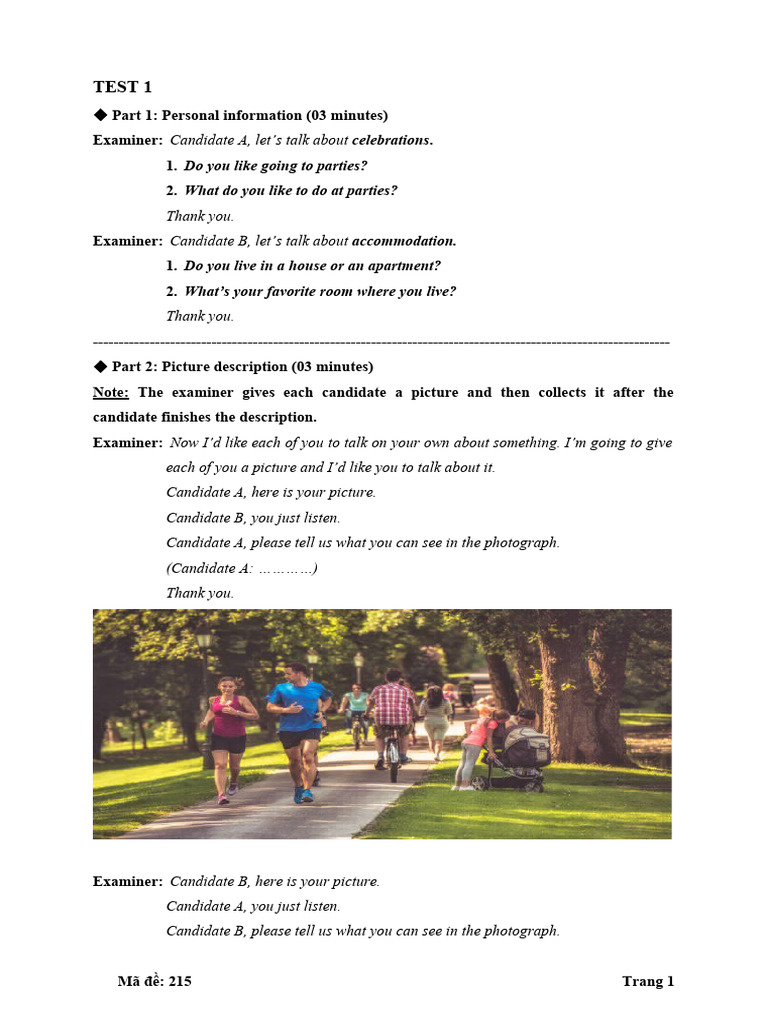 AV3 - de Thi Speaking 215 | PDF | Hobbies