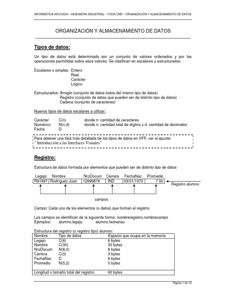 Organización y Almacenamiento de Datos 2017 | PDF | Tipo de datos ...