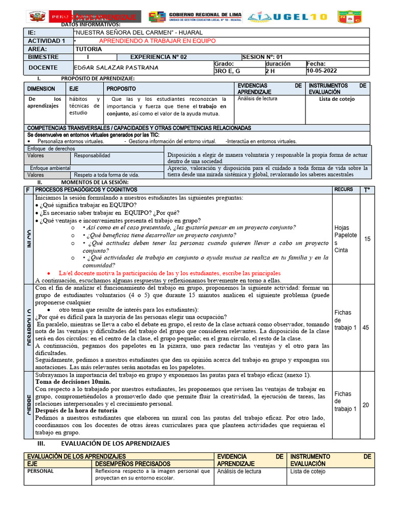 E2 - Sesion 4 - 3 - Trabajo en Equipo | PDF | Evaluación | Aprendizaje