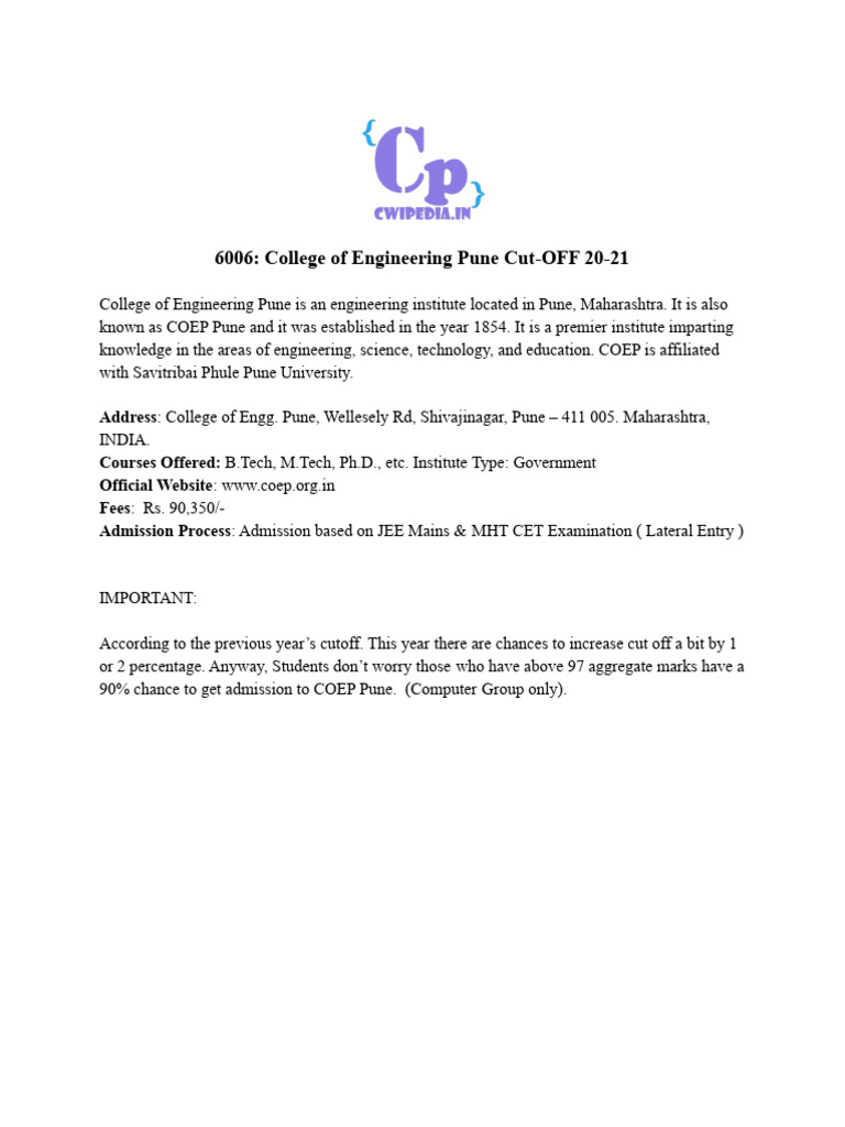 COEP-DSE-CutOff | PDF | Engineering | Qualifications