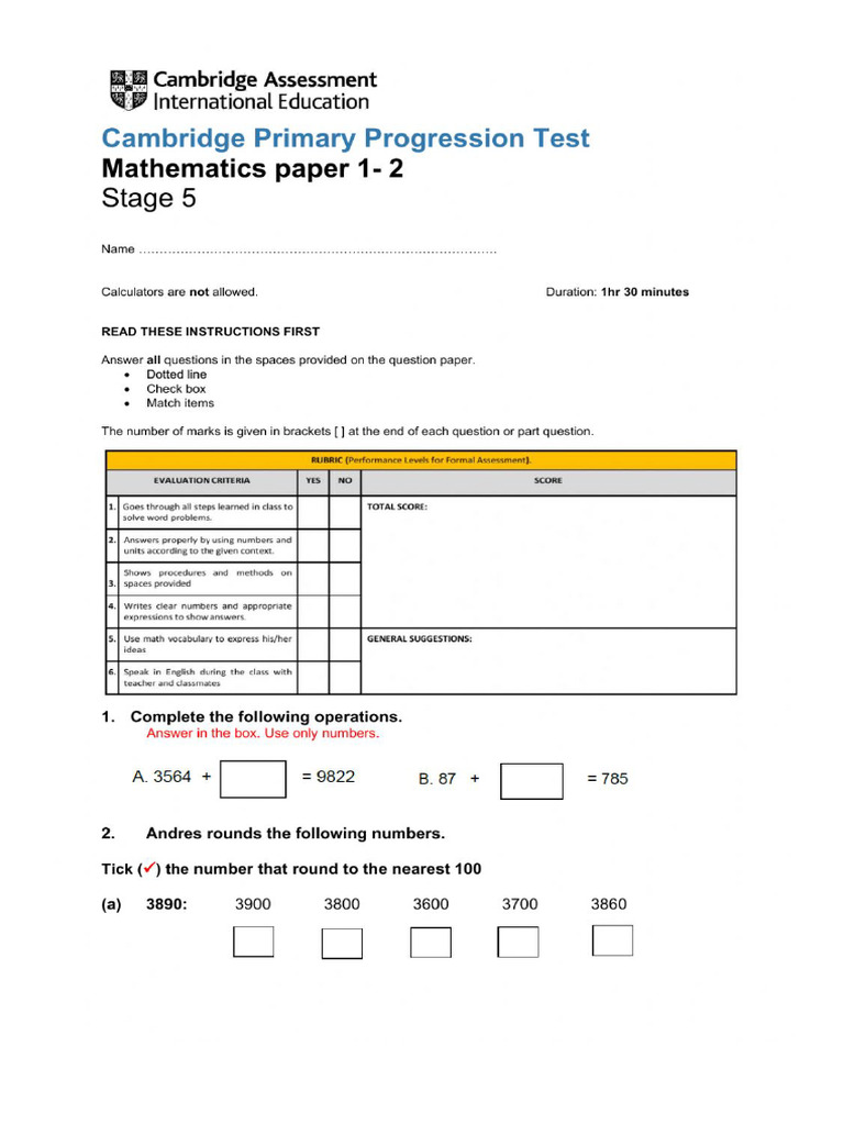 Test State 5 - Grade 3 | PDF