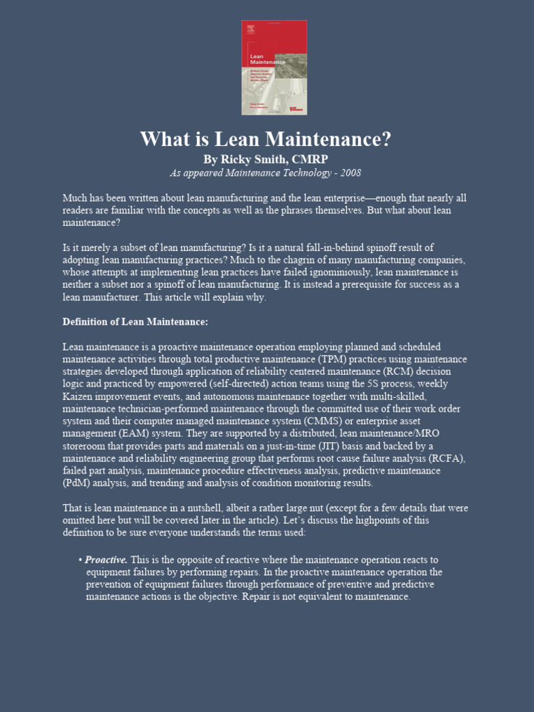 What Is Lean Maintenance Article | PDF