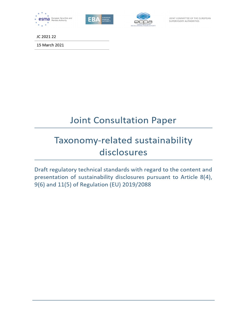 Joint Consultation Paper Taxonomy-Related Sustainability Disclosures ...