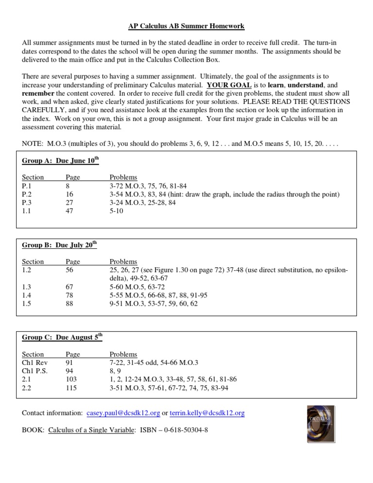 AP Calculus AB Summer Homework Guide | PDF