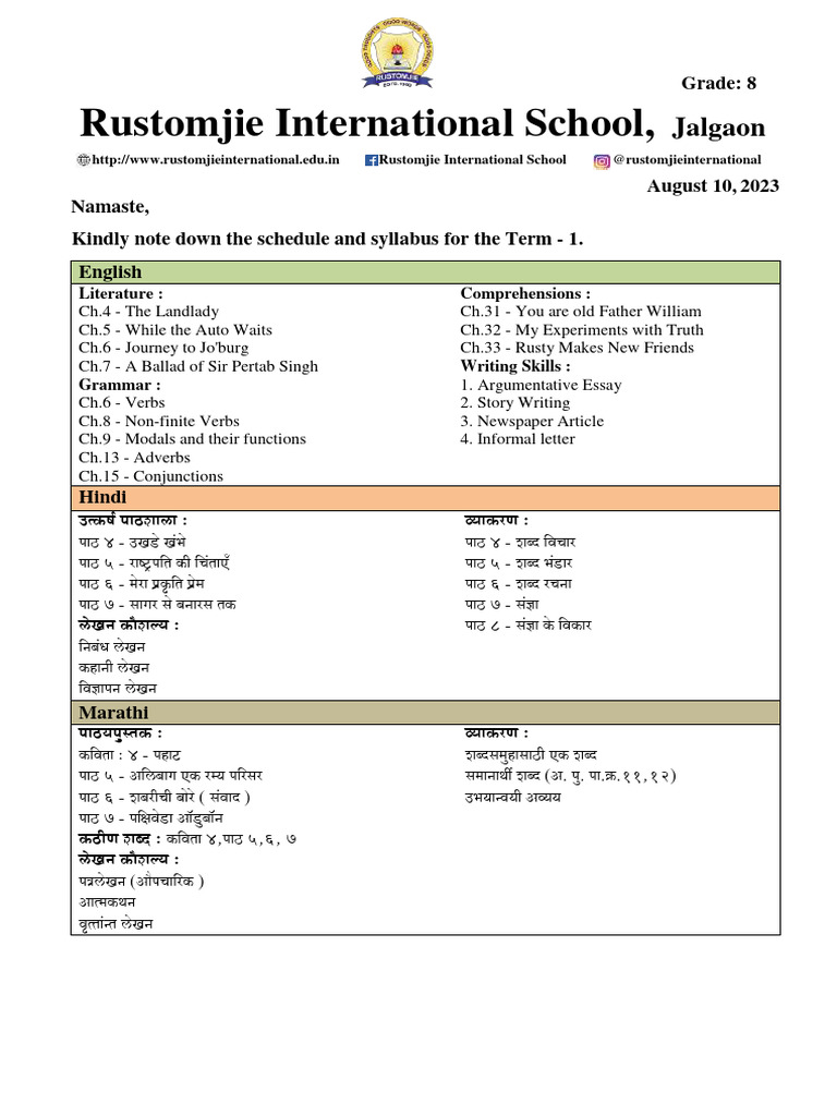 Term 1 - Grade 8 Circular | PDF